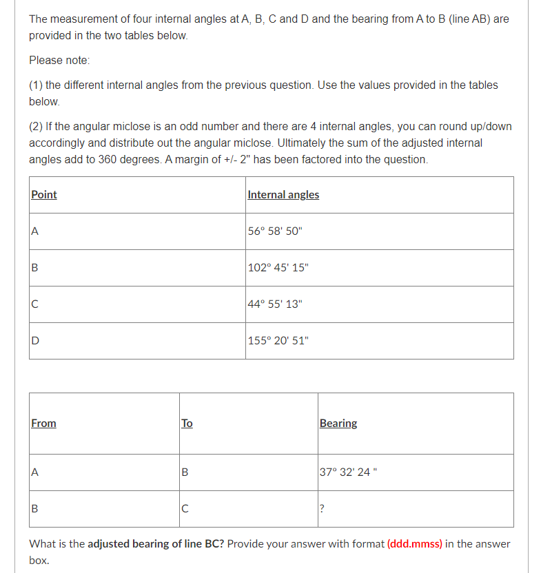 Solved The measurement of four internal angles at A, B, C | Chegg.com