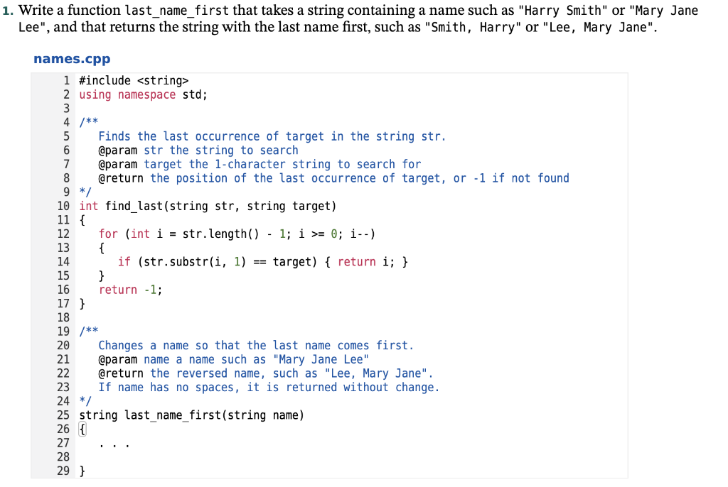 Solved 1. Write a function last_name_first that takes a | Chegg.com
