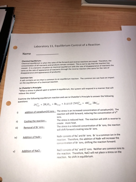 Solved Laboratory 11, Equilibrium Control of a Reaction Name | Chegg.com