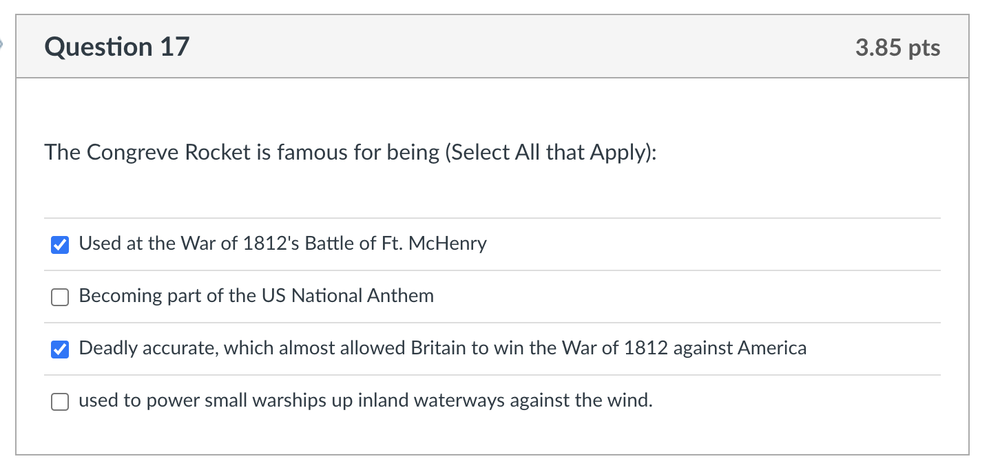 The Congreve Rocket is famous for being (Select All | Chegg.com