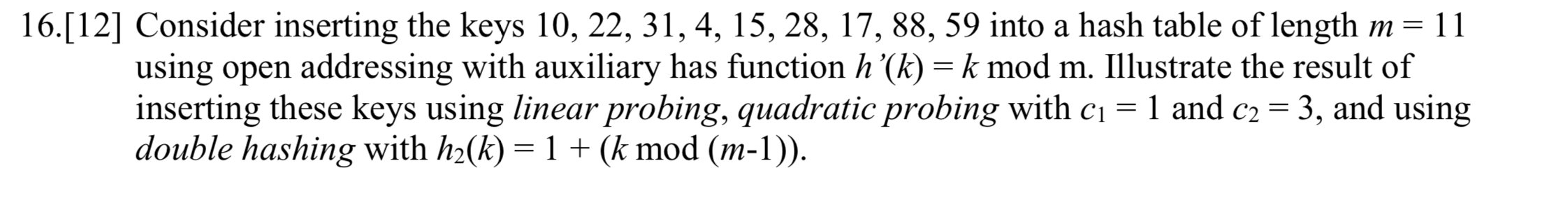 Solved 16.[12] Consider inserting the keys 10, 22, 31, 4, | Chegg.com