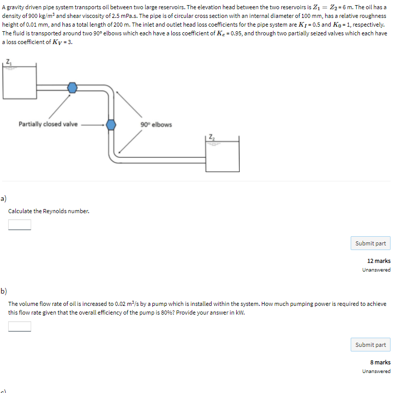 Solved A gravity driven pipe system transports oil between | Chegg.com