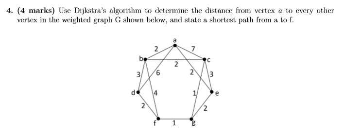 Solved 4. (4 marks) Use Dijkstra’s algorithm to determine | Chegg.com