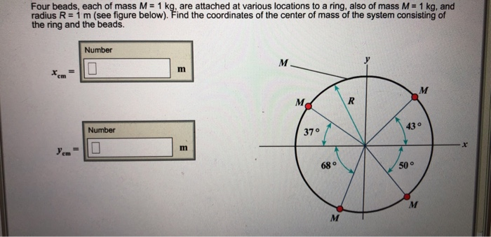 Solved Four beads, each of mass M = 1 kg, are attached at | Chegg.com