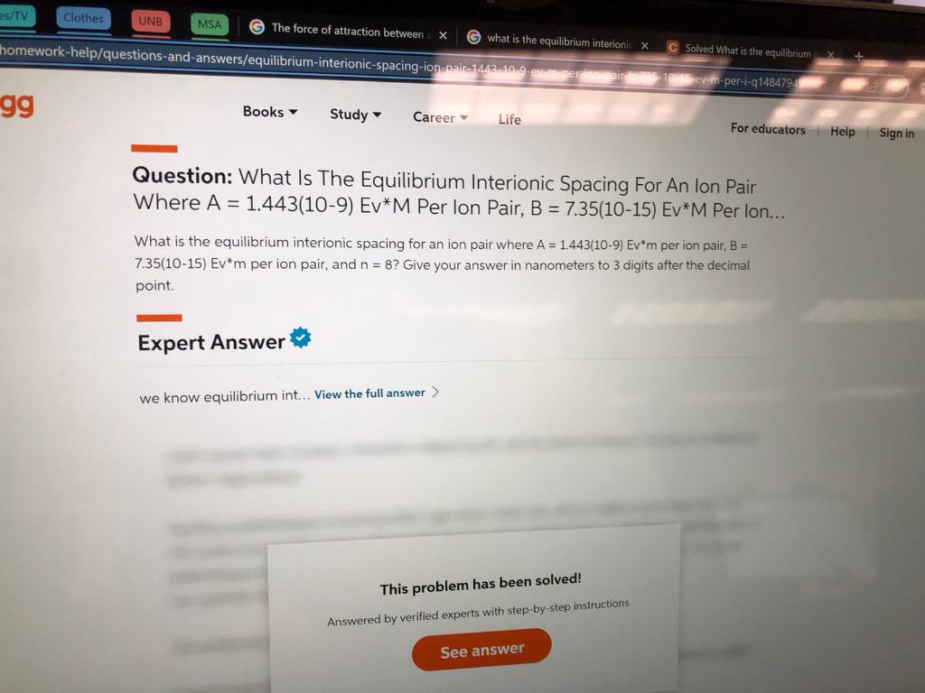Solved Question: What Is The Equilibrium Interionic Spacing | Chegg.com
