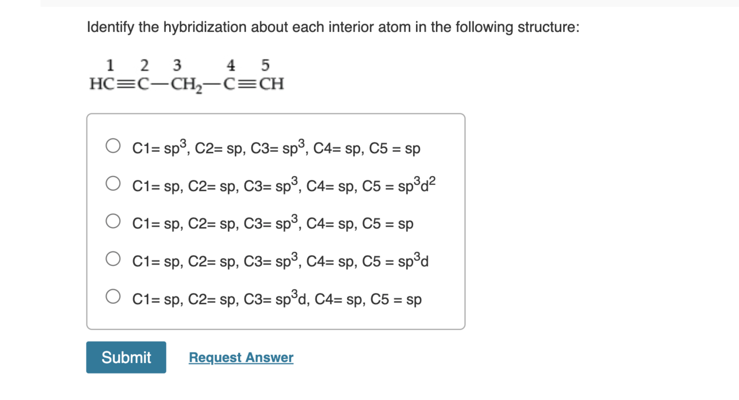Solved Identify the hybridization about each interior atom | Chegg.com