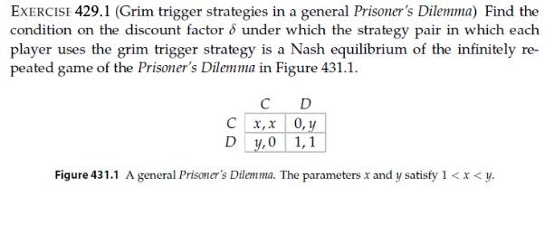 Solved EXERCISE 429.1 (Grim trigger strategies in a general | Chegg.com