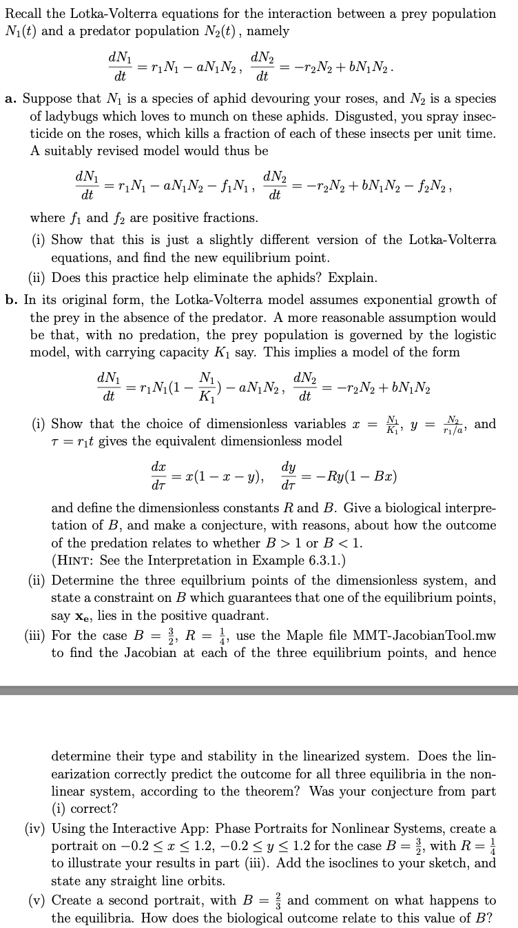 Solved Recall the Lotka-Volterra equations for the | Chegg.com