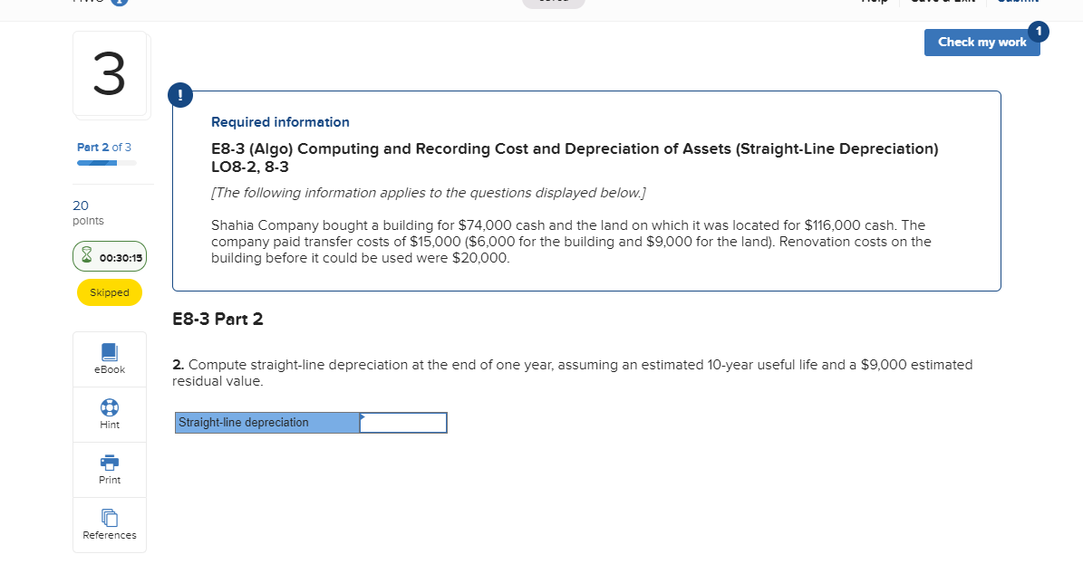 Solved Check my work Part 2 of 3 Required information E8-3 | Chegg.com