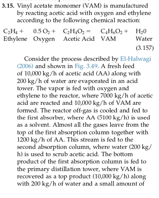 Solved 3.15. Vinyl acetate monomer (VAM) is manufactured by | Chegg.com