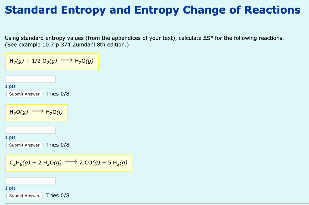 Solved Standard Entropy and Entropy Change of Reactions | Chegg.com