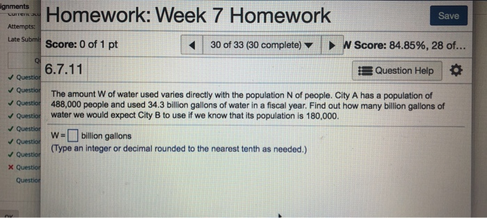 Solved Save Homework: Week 7 Homework ignments Attempts Late | Chegg.com