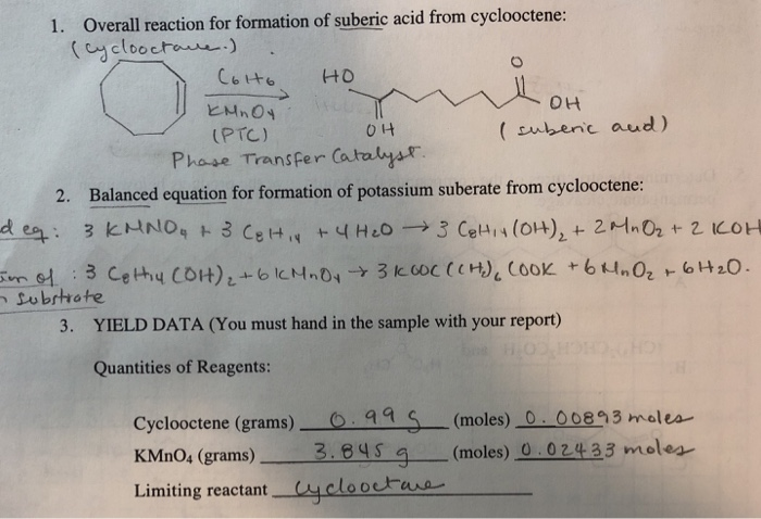 Overall reaction for formation of suberic acid from | Chegg.com