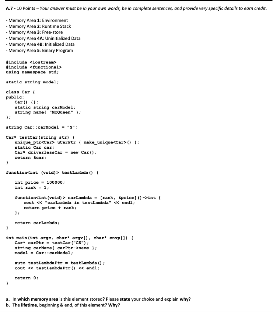 Solved A.7 - 10 Points - Your answer must be in your own | Chegg.com