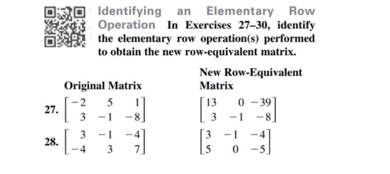 Solved Identifying an Elementary Row Operation In Exercises | Chegg.com