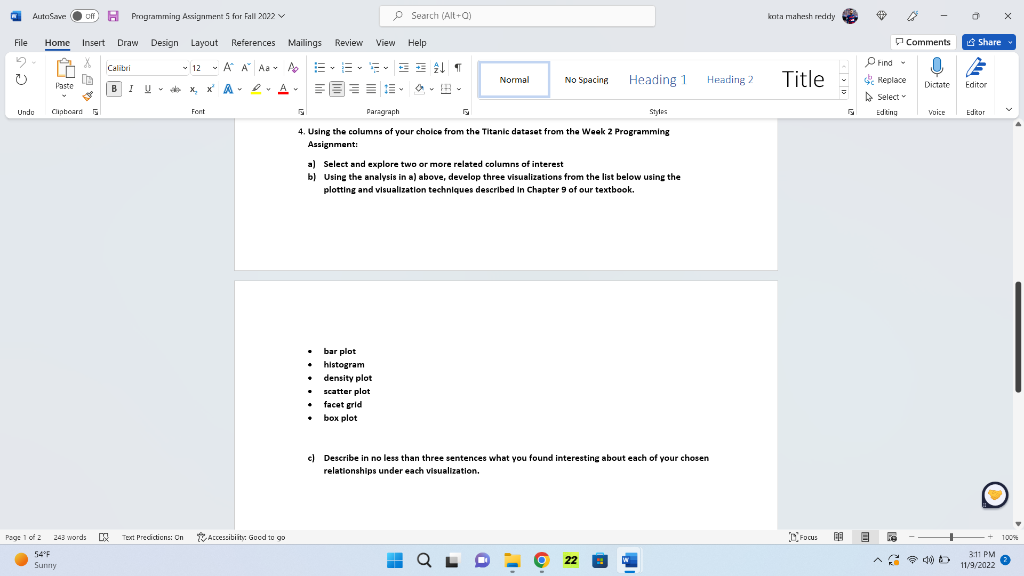 Solved 4. Using the columns of your choice from the Titanic | Chegg.com