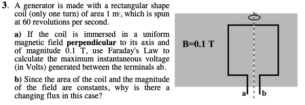 Solved 3. A generator is made with a rectangular shape coil | Chegg.com