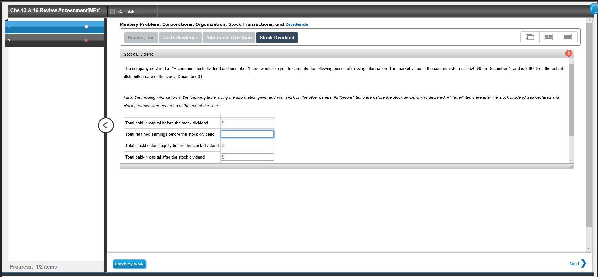 Chs 13 & 16 Review Assessment[MPs) Calculator Mastery | Chegg.com