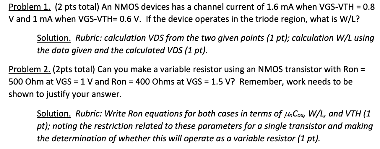 Solved Problem 1. (2 pts total) An NMOS devices has a | Chegg.com