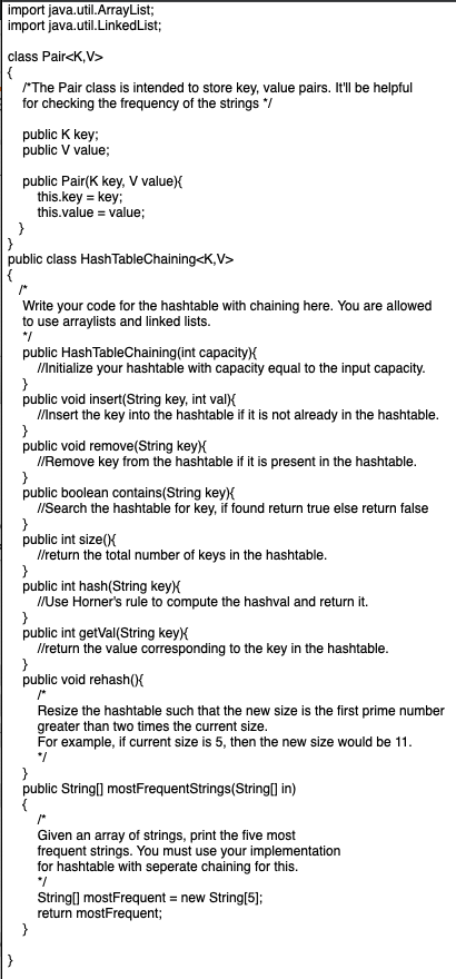 Solved Java: Implement a hash table with seperate chaining | Chegg.com