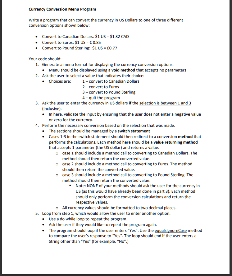 Solved Currency Conversion Menu Program Write a program that | Chegg.com