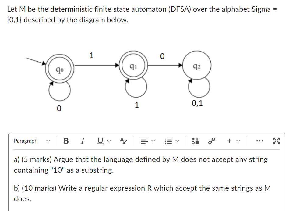 Solved Let M be the deterministic finite state automaton | Chegg.com