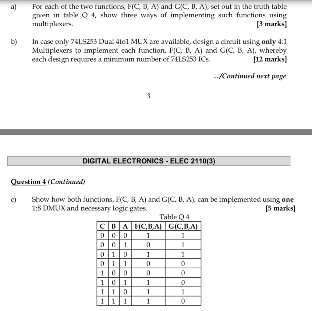 Solved a) For each of the two functions, F(C, B, A) and G(C, | Chegg.com