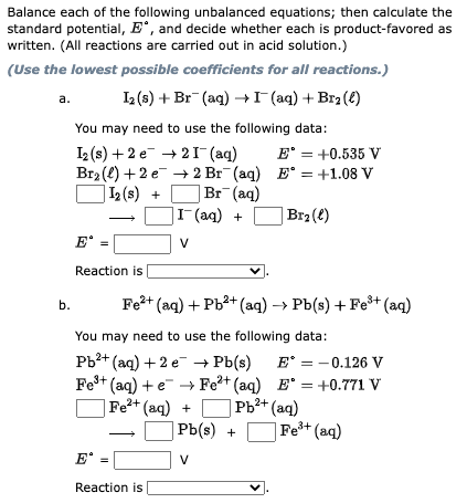Solved Balance each of the following unbalanced equations; | Chegg.com