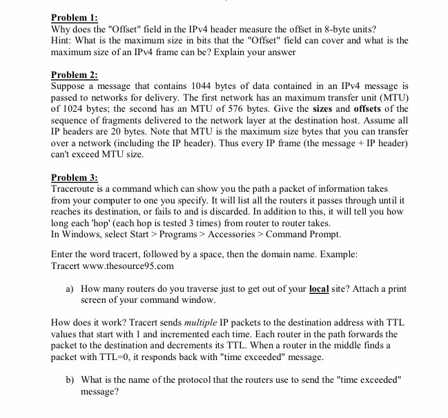 Solved Why does the "Offset" field in the IPv4 header | Chegg.com