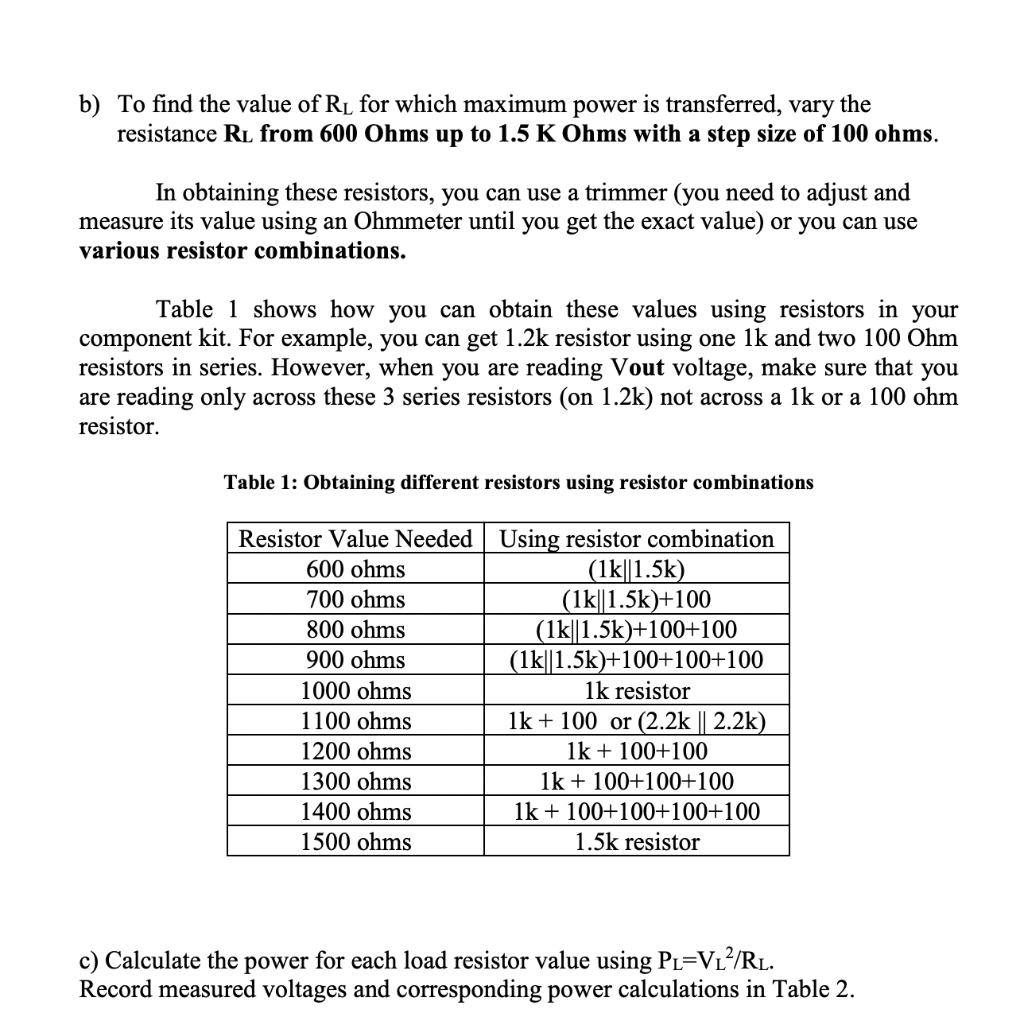 Solved Procedure: 1. Verifying the Maximum Power theorem: a) | Chegg.com