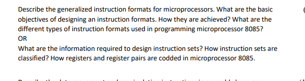 Solved Describe the generalized instruction formats for | Chegg.com