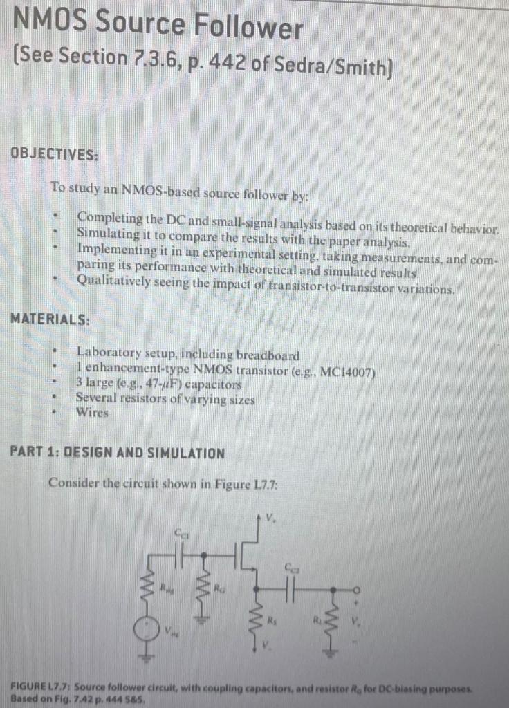 NMOS Source Follower (See Section 7.3.6, p. 442 of | Chegg.com