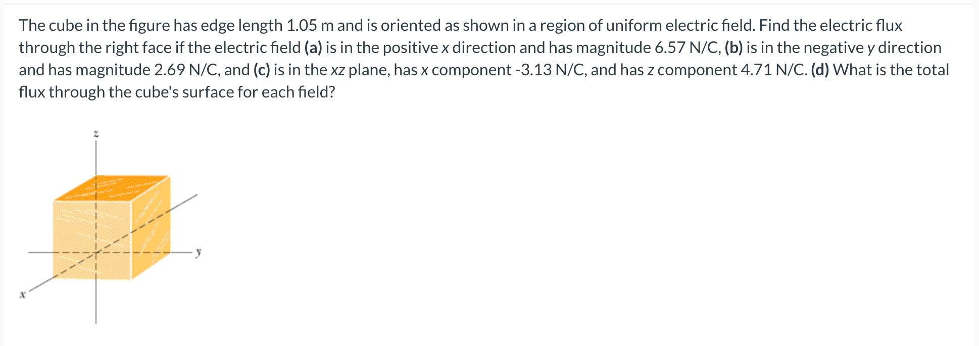 Solved The cube in the figure has edge length 1.05 m and is | Chegg.com