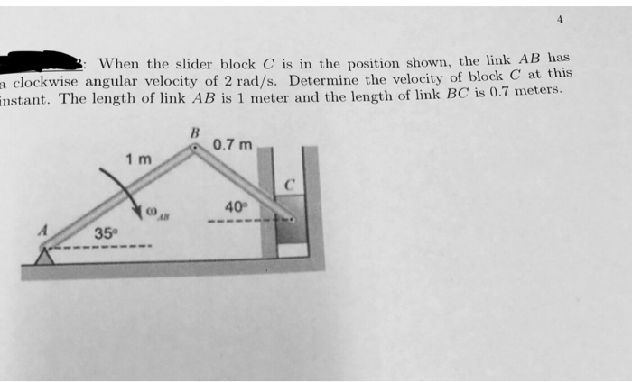Solved When the slider block C is in the position shown, the | Chegg.com