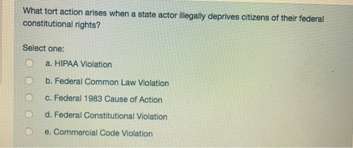 Solved What tort action arises when a state actor illegally | Chegg.com