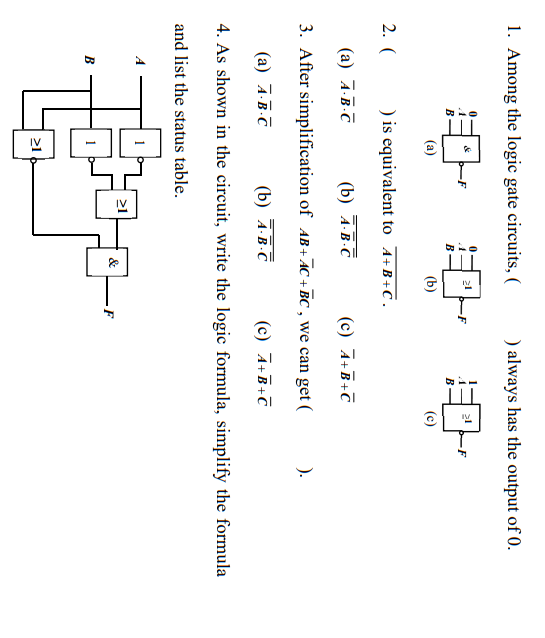 Solved 1. Among the logic gate circuits, ( (a) (b) 2. ( ) is | Chegg.com