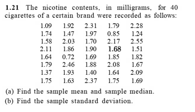 Solved 1.21 The nicotine contents, in milligrams, for 40 | Chegg.com