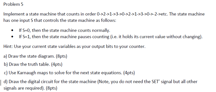 Solved Problem 5 Implement a state machine that counts in | Chegg.com