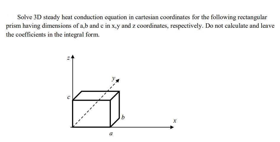 Solved Solve 3D steady heat conduction equation in cartesian | Chegg.com