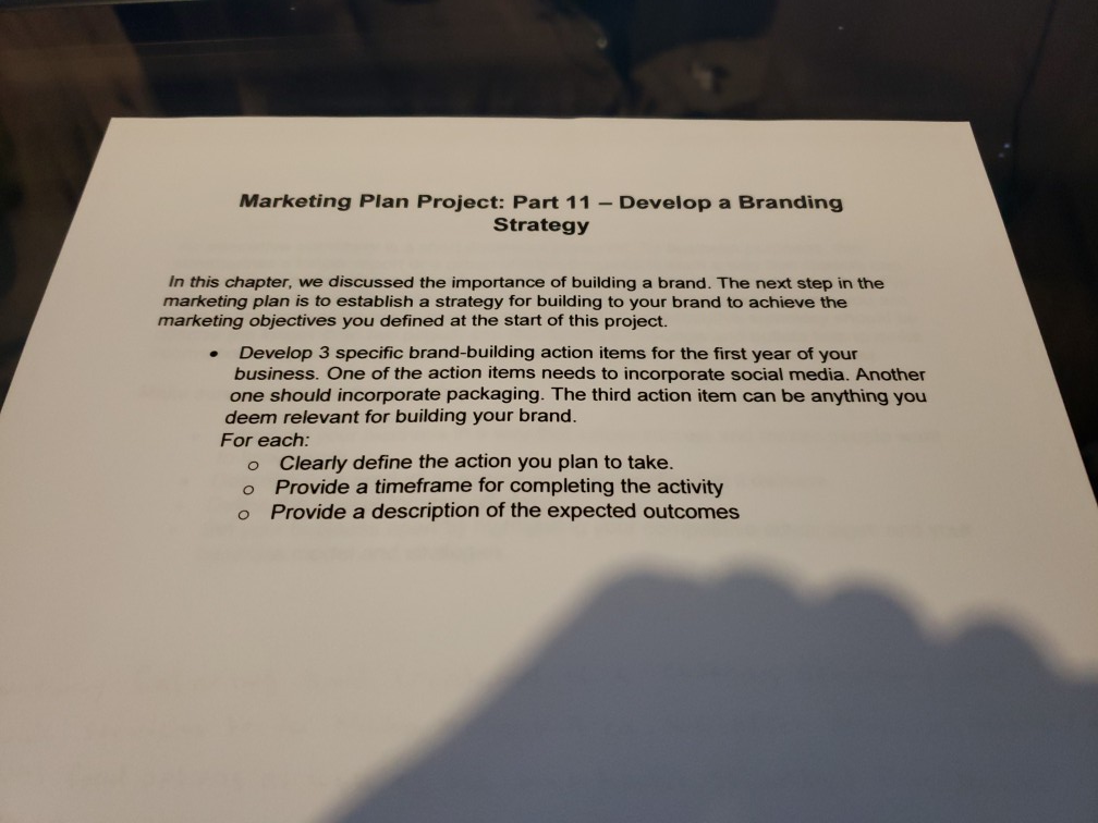 Solved Marketing Plan Project: Part 11 - Develop a Branding | Chegg.com