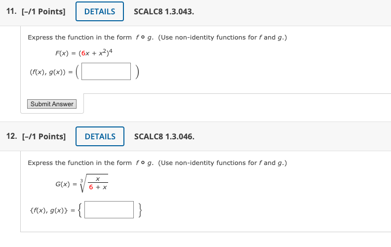 Solved Express the function in the form f∘g. (Use | Chegg.com