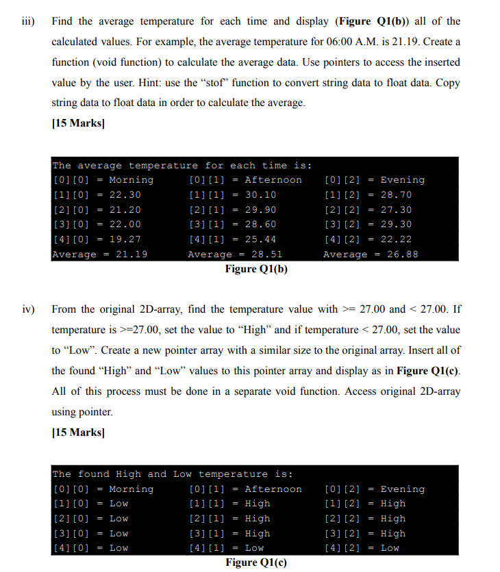 Solved iii) Find the average temperature for each time and | Chegg.com