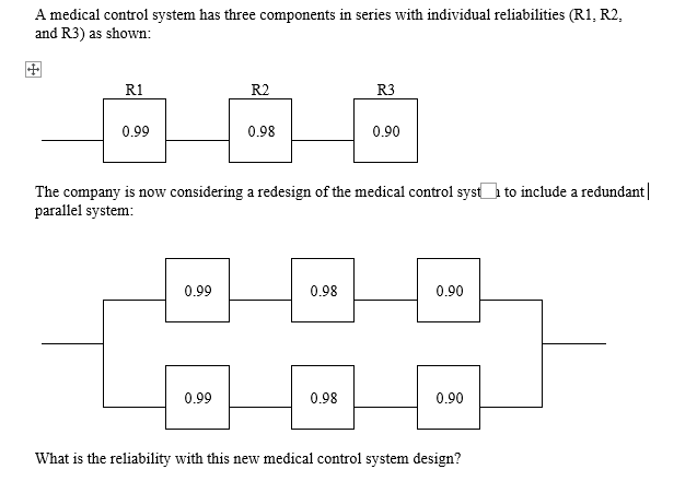 Solved A medical control system has three components in | Chegg.com