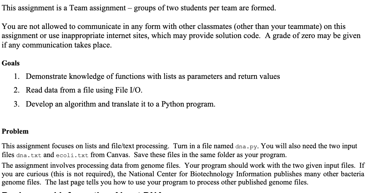 Solved This assignment is a Team assignment - groups of two | Chegg.com
