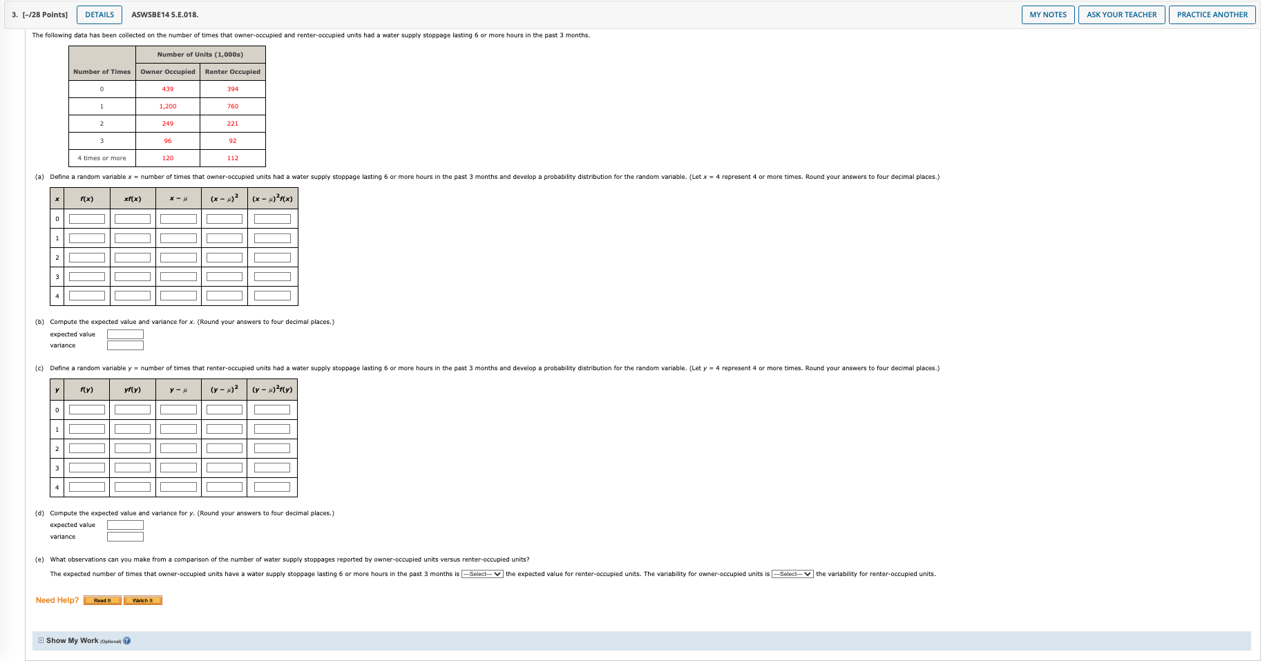 Solved (d) Compute the expected value and variance for y. | Chegg.com
