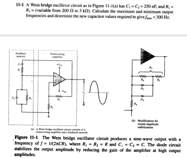 Solved 11-1 A Wein bridge oscillator circuit as in Figure | Chegg.com