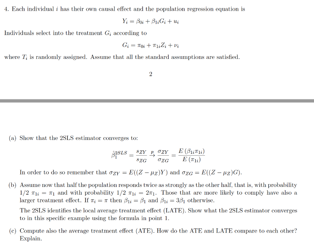4. Each individual i has their own causal effect and | Chegg.com