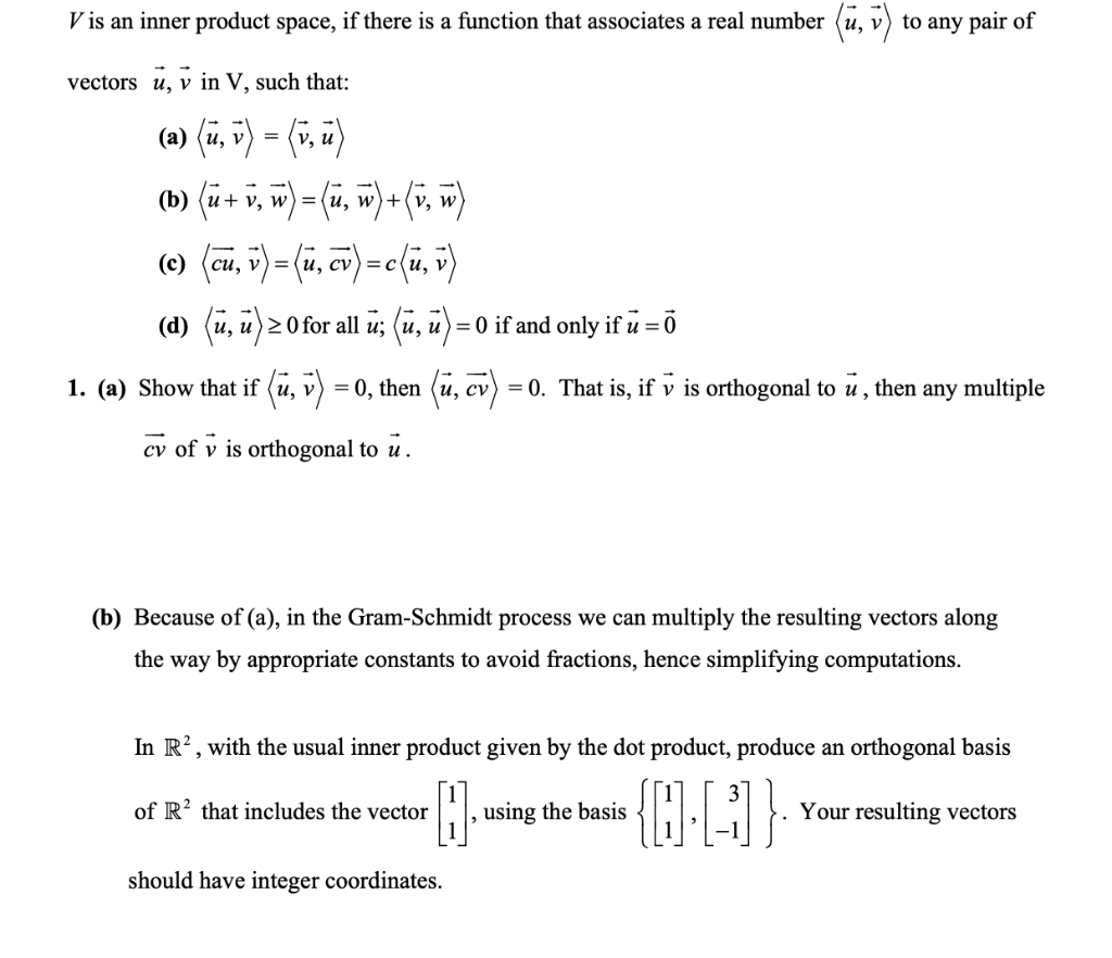 Solved V is an inner product space, if there is a function | Chegg.com