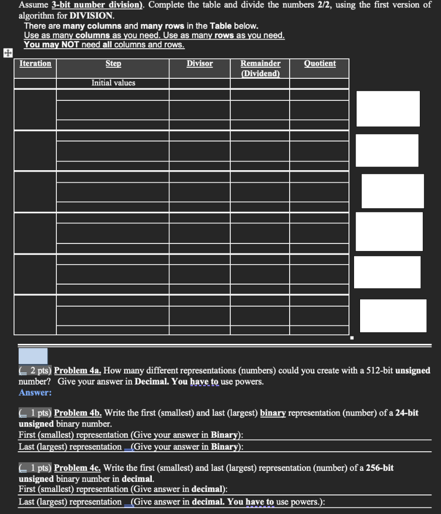 Solved Assume 3-bit number division). Complete the table and | Chegg.com