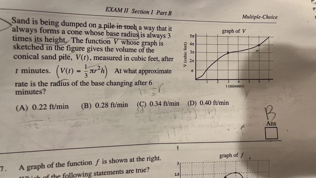Solved EXAM II Section I Part B Multiple-Choice graph of V | Chegg.com